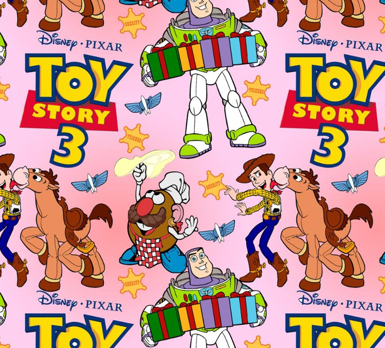 Gradient Toy Story Woody and Buzz Print - 100% Cotton Fabric - Half ...