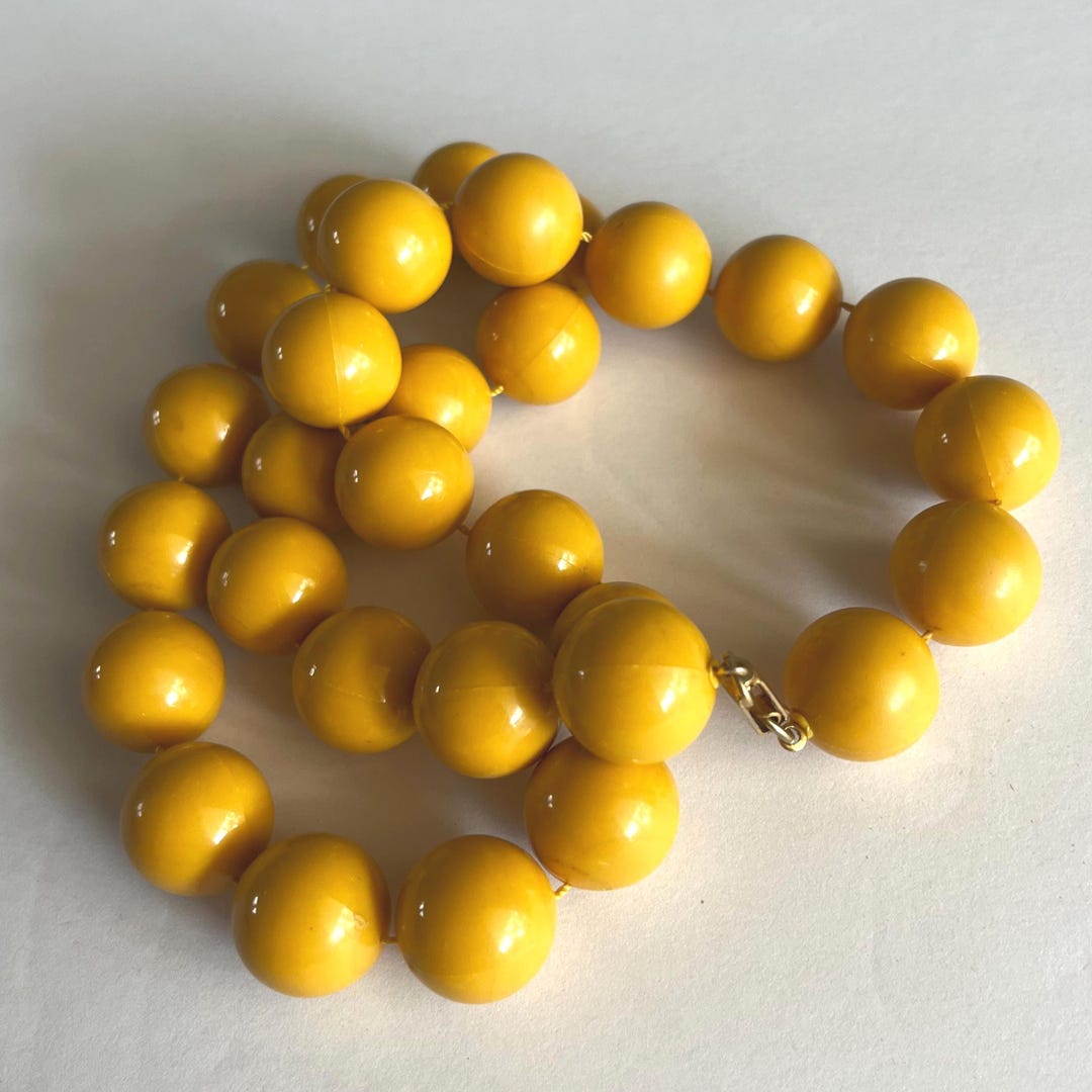 Vintage Mustard Yellow Bead Necklace: 1960s Chunky Acrylic Statement - Etsy