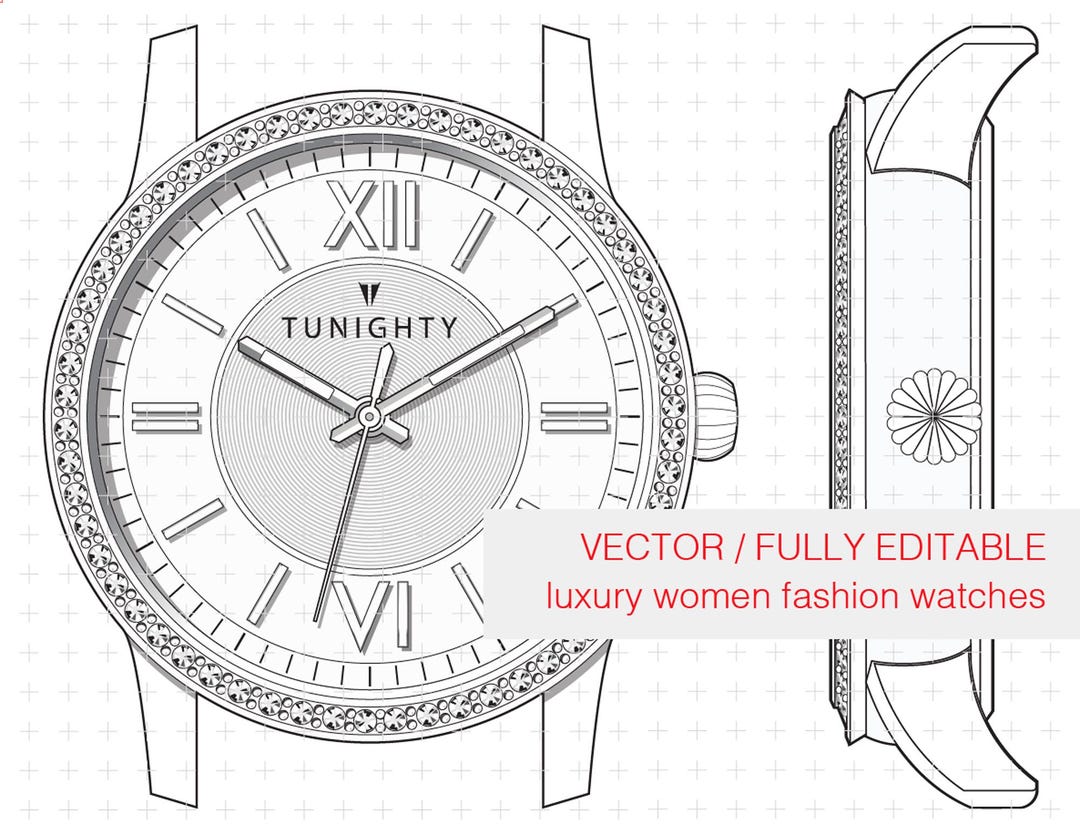 Luxury Woman Fashion Watch Vector | Watch Production Line Art Drawing ...