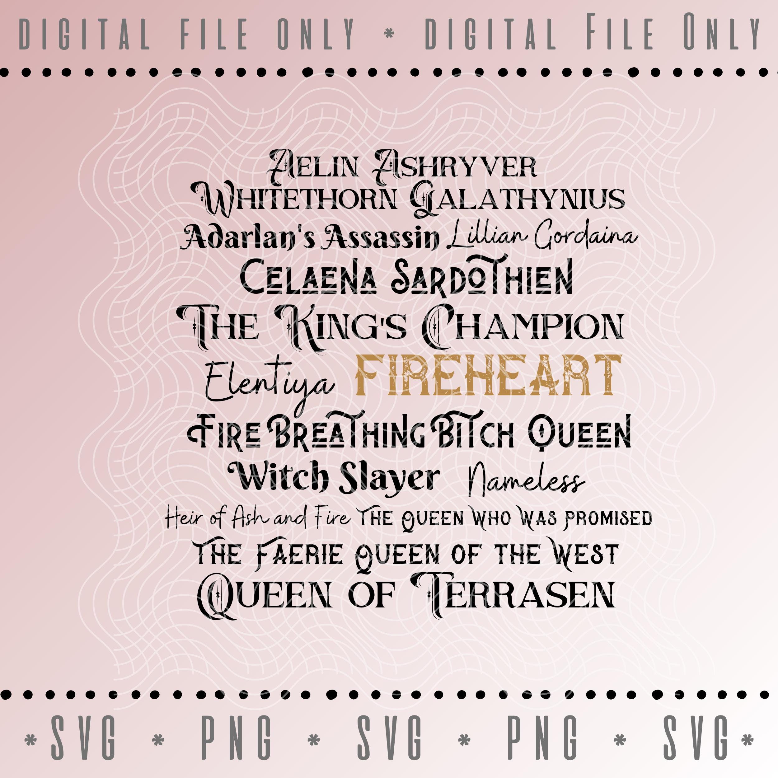Aelin Names in Throne of Glass SVG Cricut Cut File, Png Digital ...