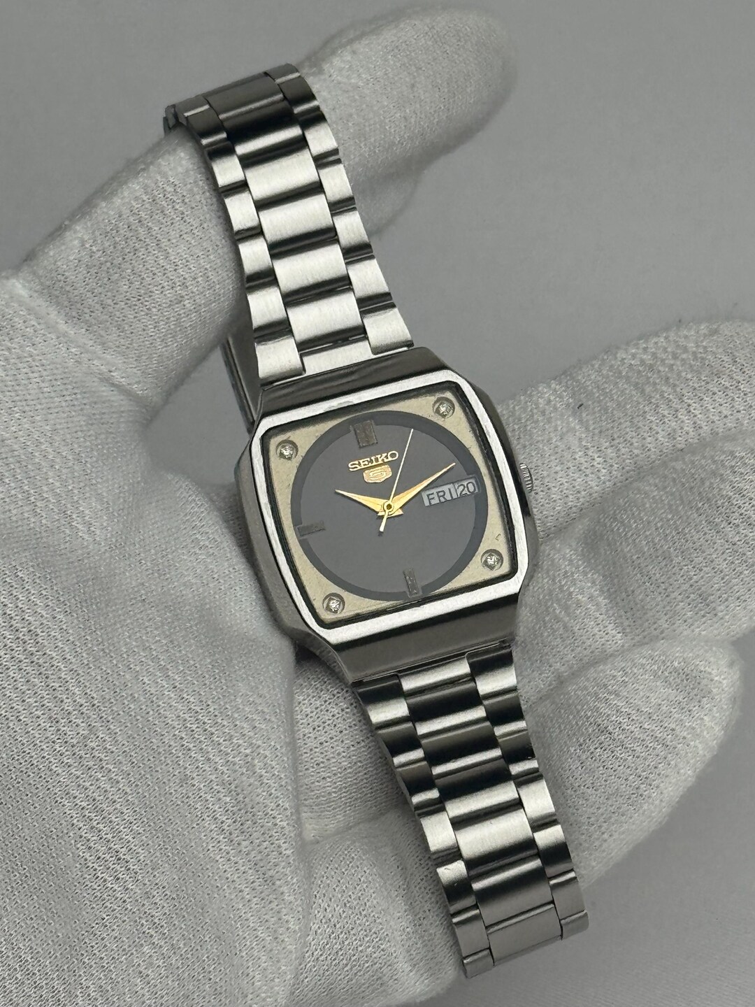 Vintage Seiko 5 Square Automatic Watch | Matt Brown Dial Day Date ...