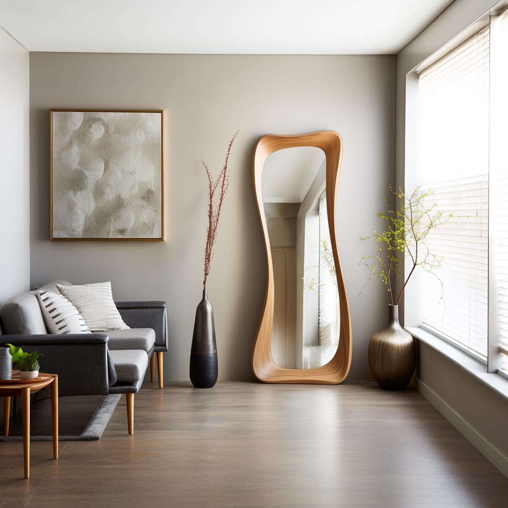 Asymmetrical Oak Full Length Mirror - Oak Irregular Standing Mirror ...