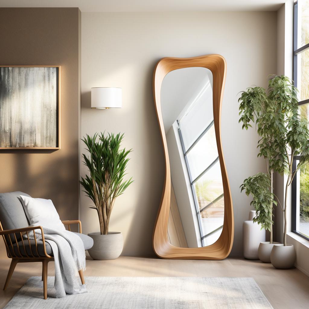 Asymmetrical Oak Full Length Mirror - Oak Irregular Standing Mirror ...