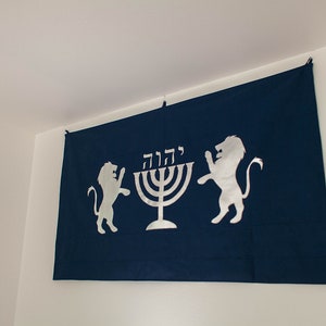 Lion of Judah Messianic YHWH Israel Flag Banner Navy Blue With Silver ...