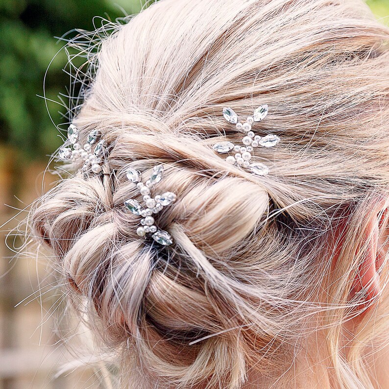 Spray Wedding Pins Pearl and Crystal Bridal Pins Crystal | Etsy