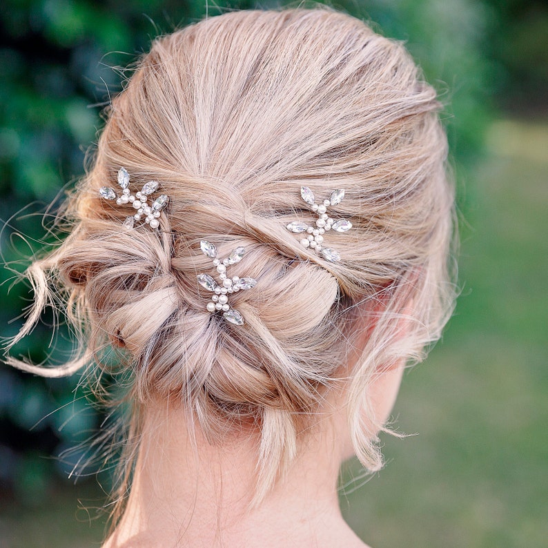 Spray Wedding Pins Pearl and Crystal Bridal Pins Crystal | Etsy