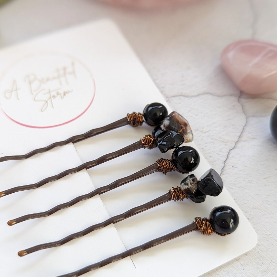 Black Onyx Crystal Hair Pins – Handmade Gemstone Hair Accessories ...