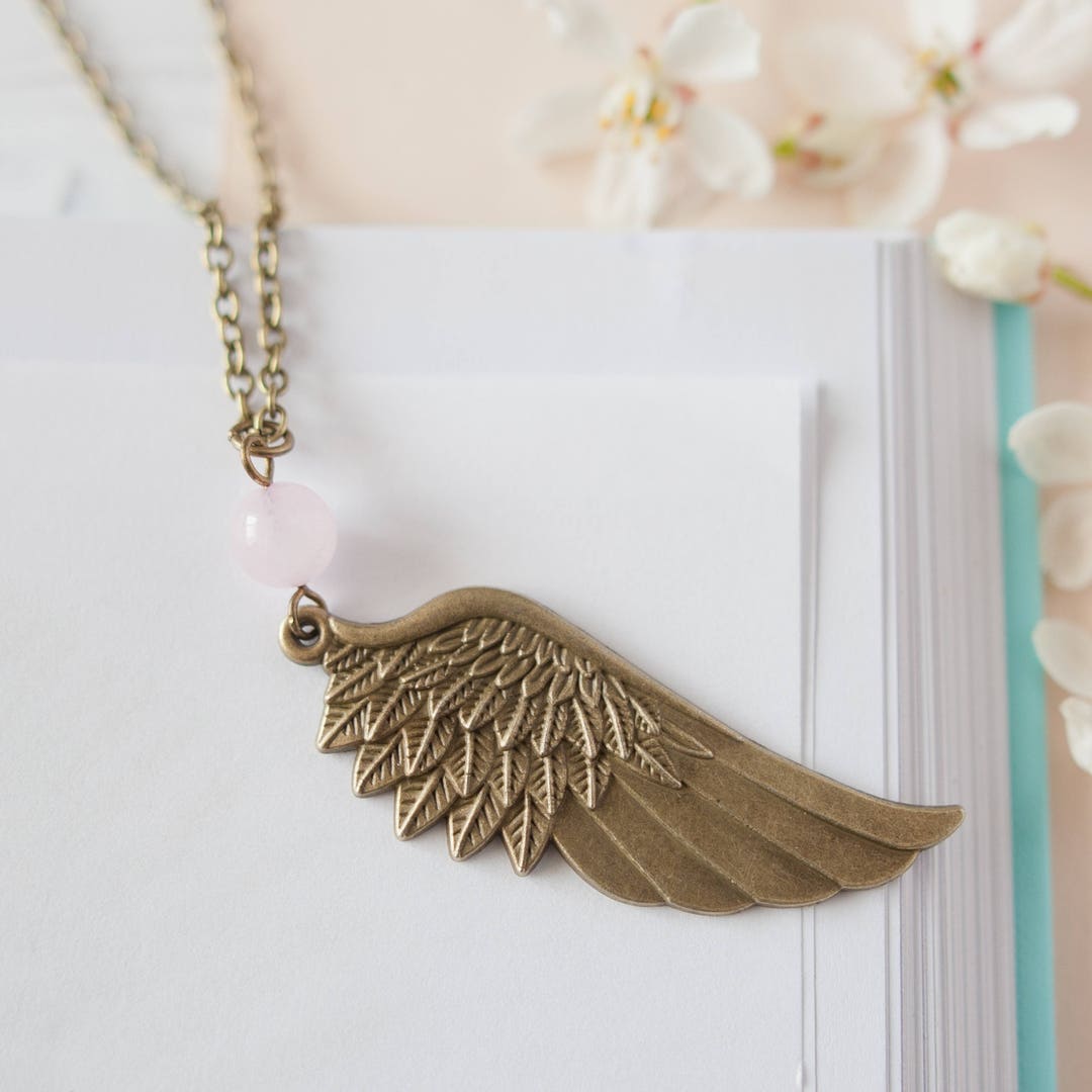 Wing Necklace, Wing Pendant, Long Wing Necklace, Bronze Wing Pendant ...
