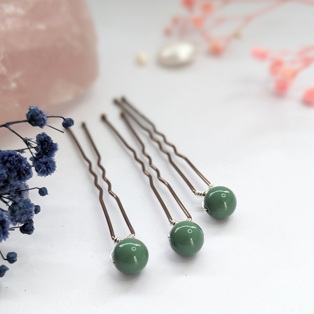 Sage Green Pearl Hair Pins | Green Bridesmaid Accessories | Green ...