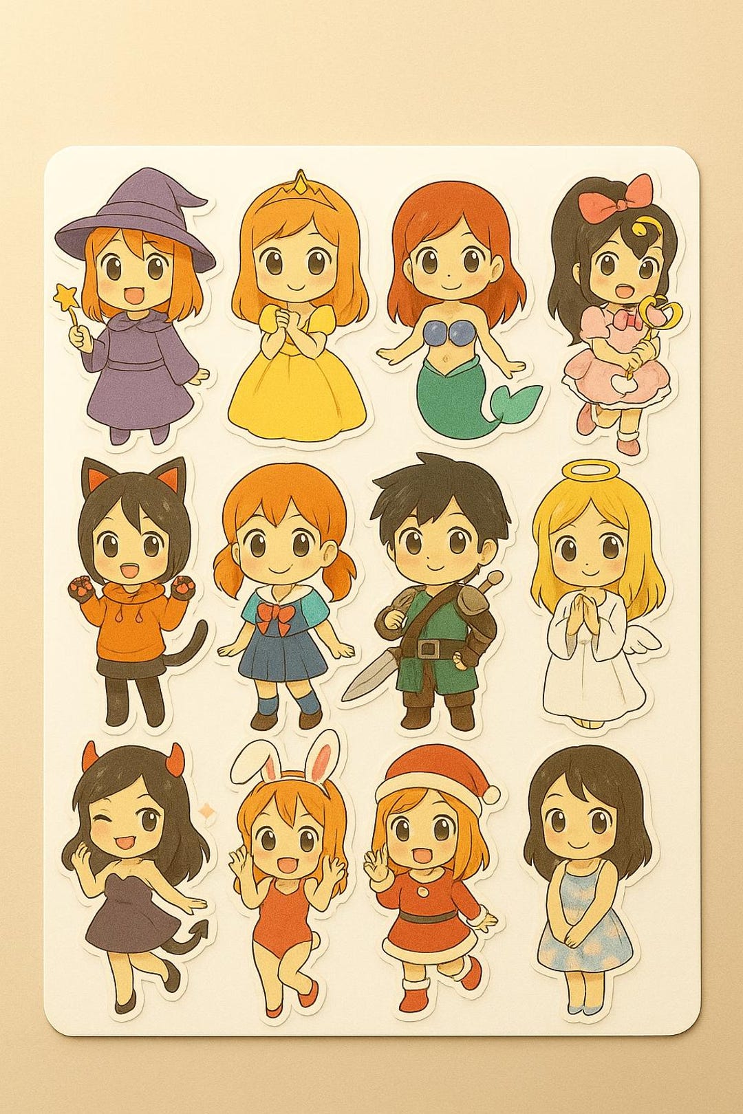 12 Anime Chibi Sticker Sheet A4 | Kawaii Digital Stickers | Cute ...