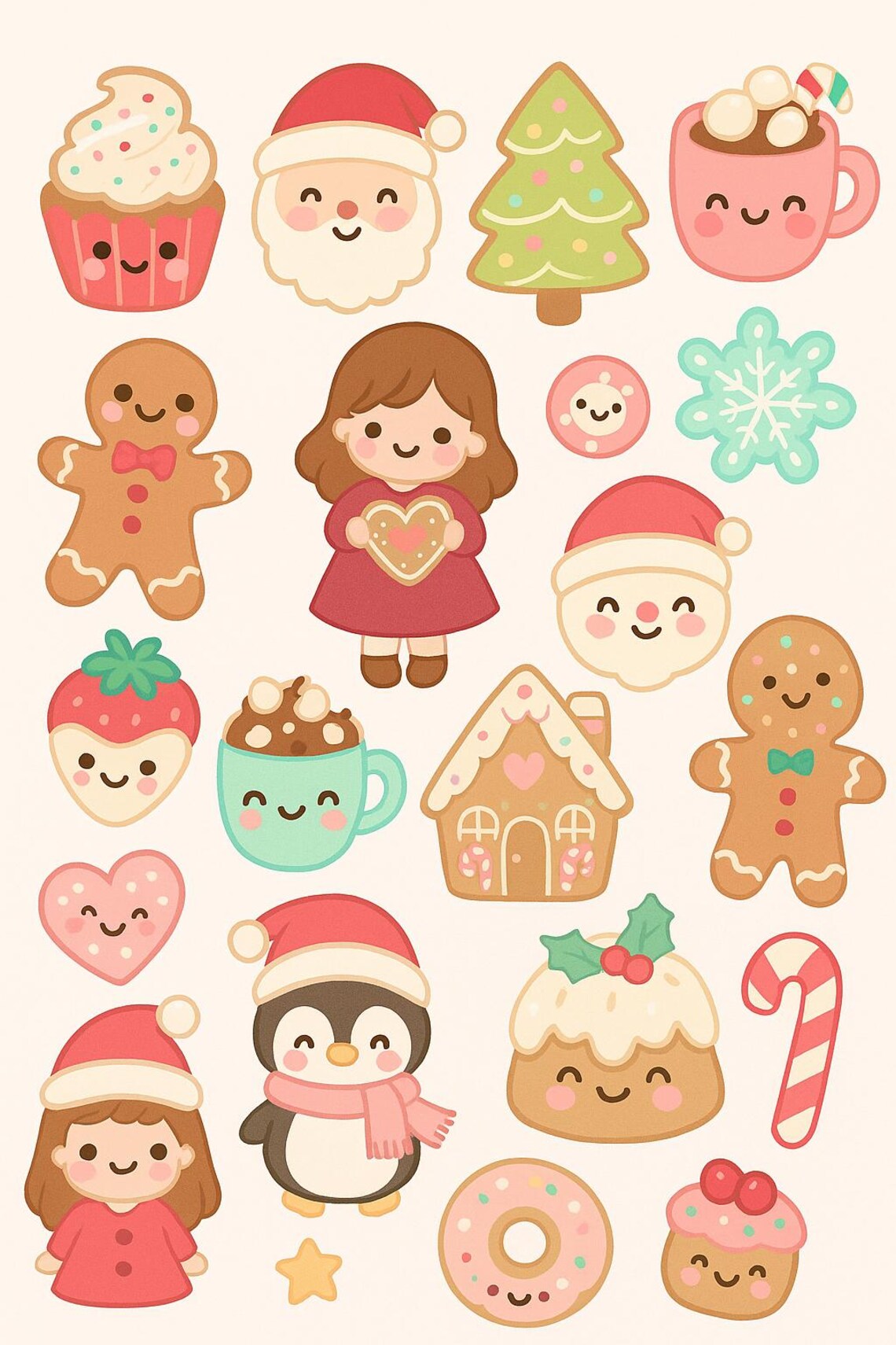 Kawaii Christmas Sticker Sheet | Holiday Sticker Pack | Pastel Xmas ...