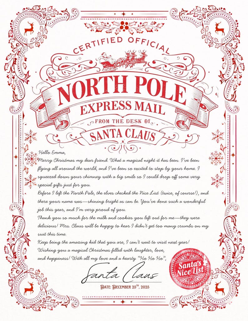 Letter From Santa Template – Christmas Morning, Nice/naughty List ...