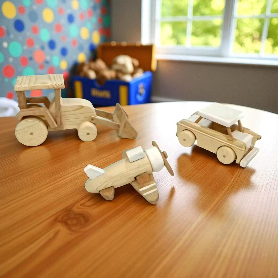 Montessori Wooden Vehicle Set: Handcrafted Car, Tractor, Airplane - Etsy
