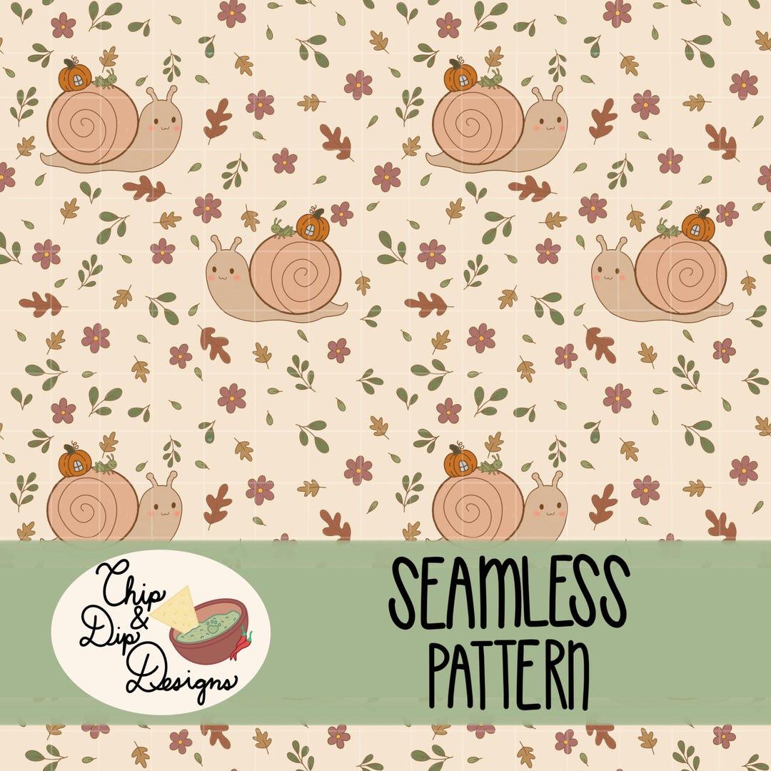 Snail Trail Seamless Pattern: Snail, Grasshopper, Leaves and Flowers ...