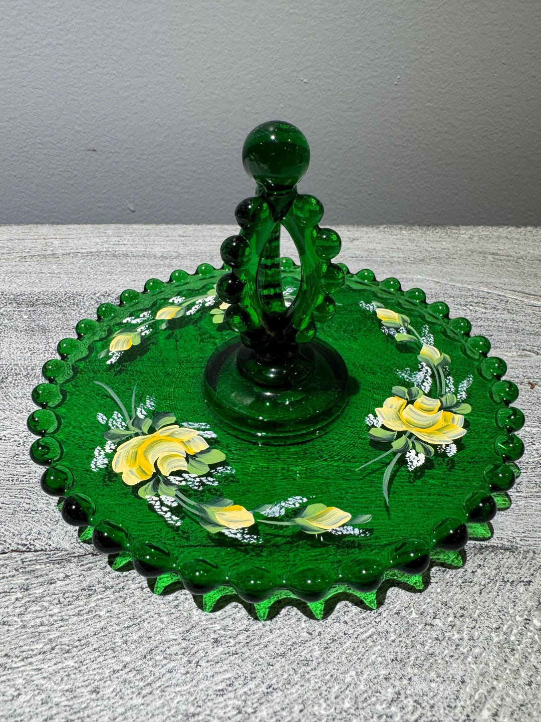 Imperial Glass Candlewick Tidbit Tray Evergreen Hand Painted Dalzell ...