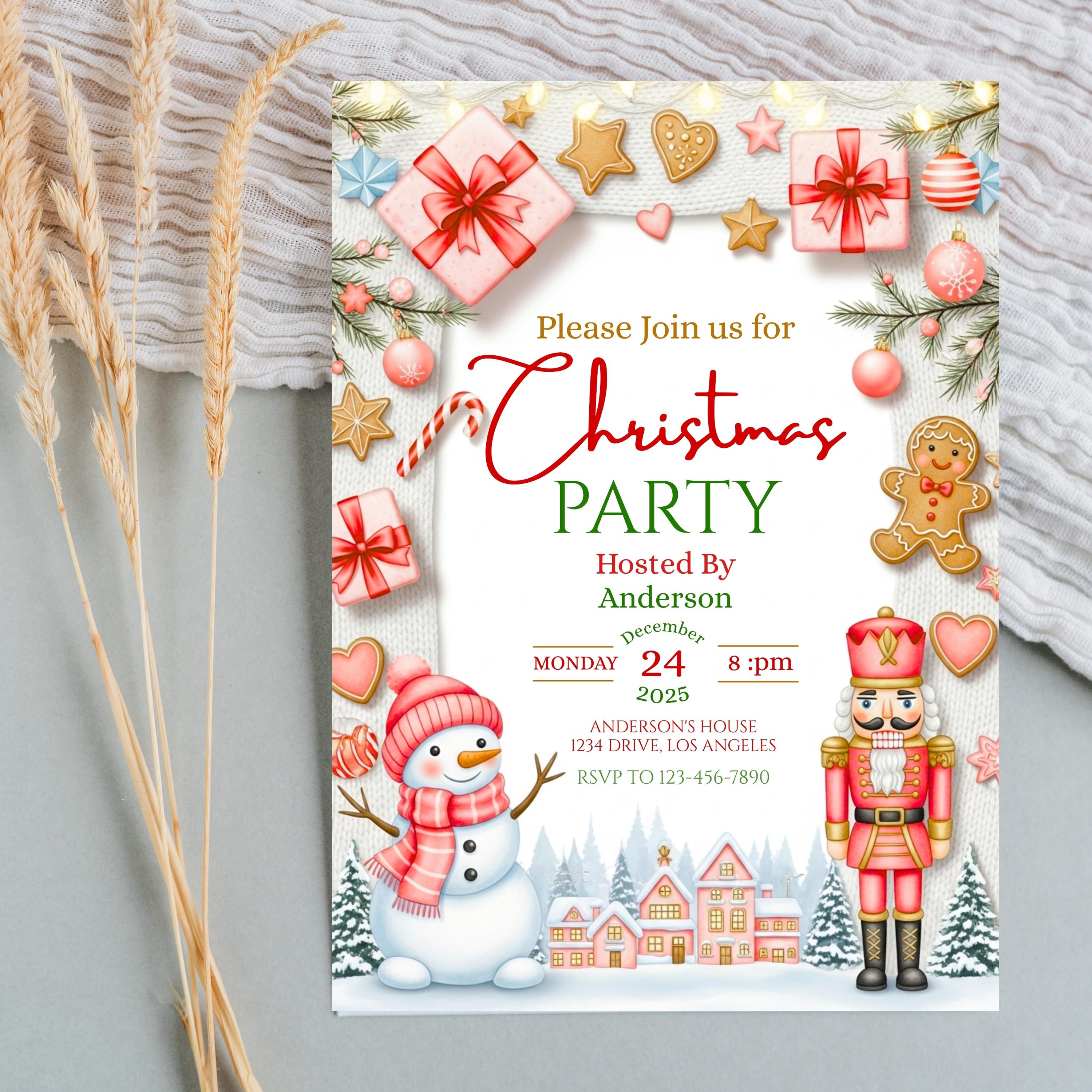 Editable Reindeer Christmas Party Invitation, Rudolph Holiday Template ...