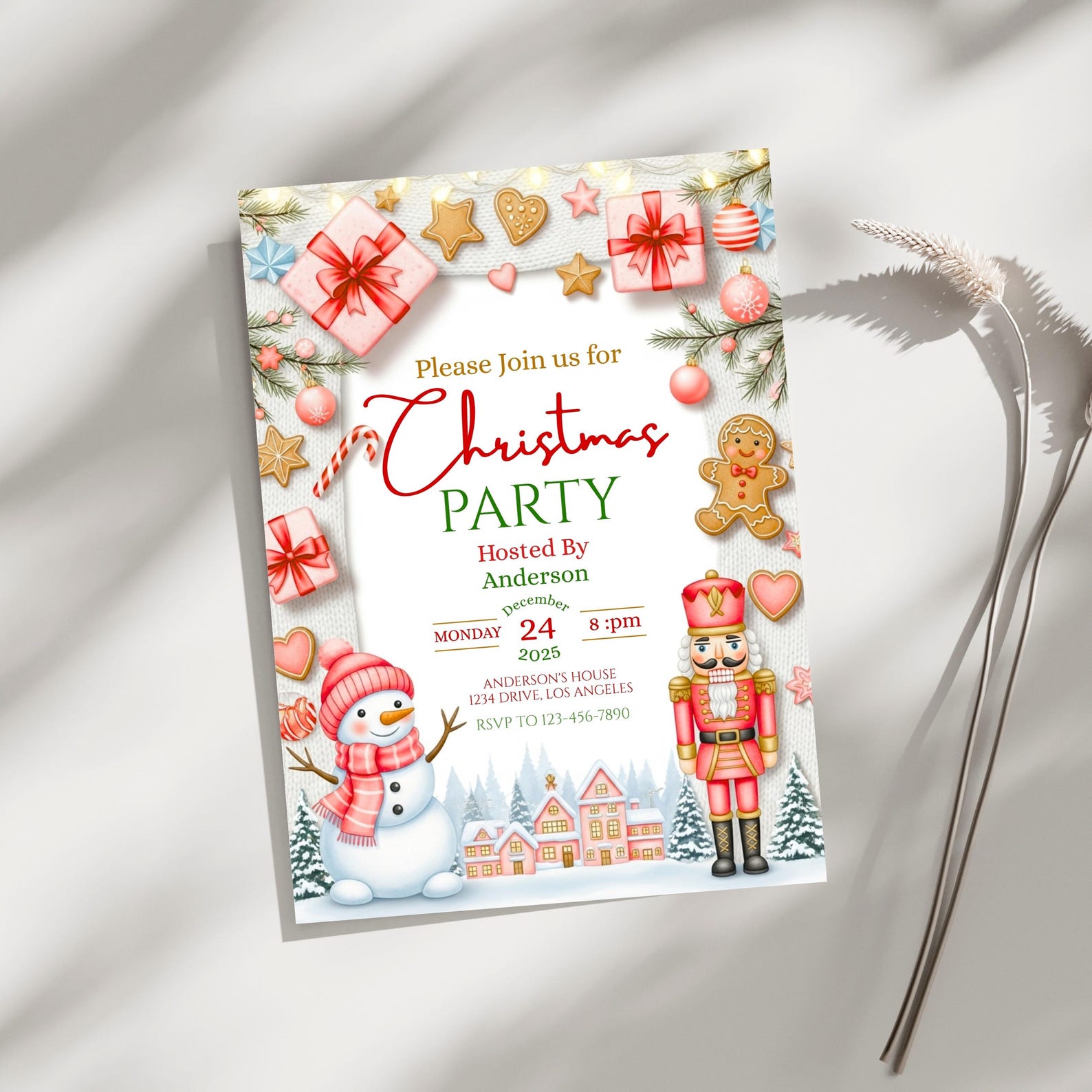 Editable Reindeer Christmas Party Invitation, Rudolph Holiday Template ...