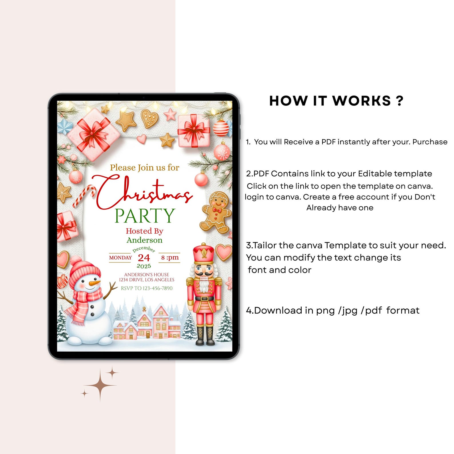 Editable Reindeer Christmas Party Invitation, Rudolph Holiday Template ...