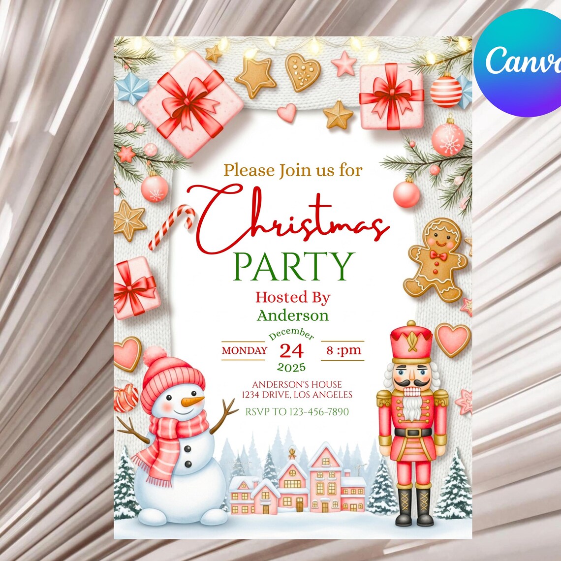 Editable Reindeer Christmas Party Invitation, Rudolph Holiday Template ...