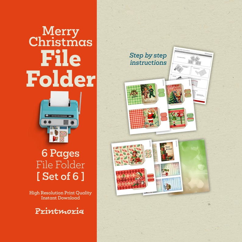 Vintage Christmas File Folder Set: Retro Scrapbooking Kit (digital ...