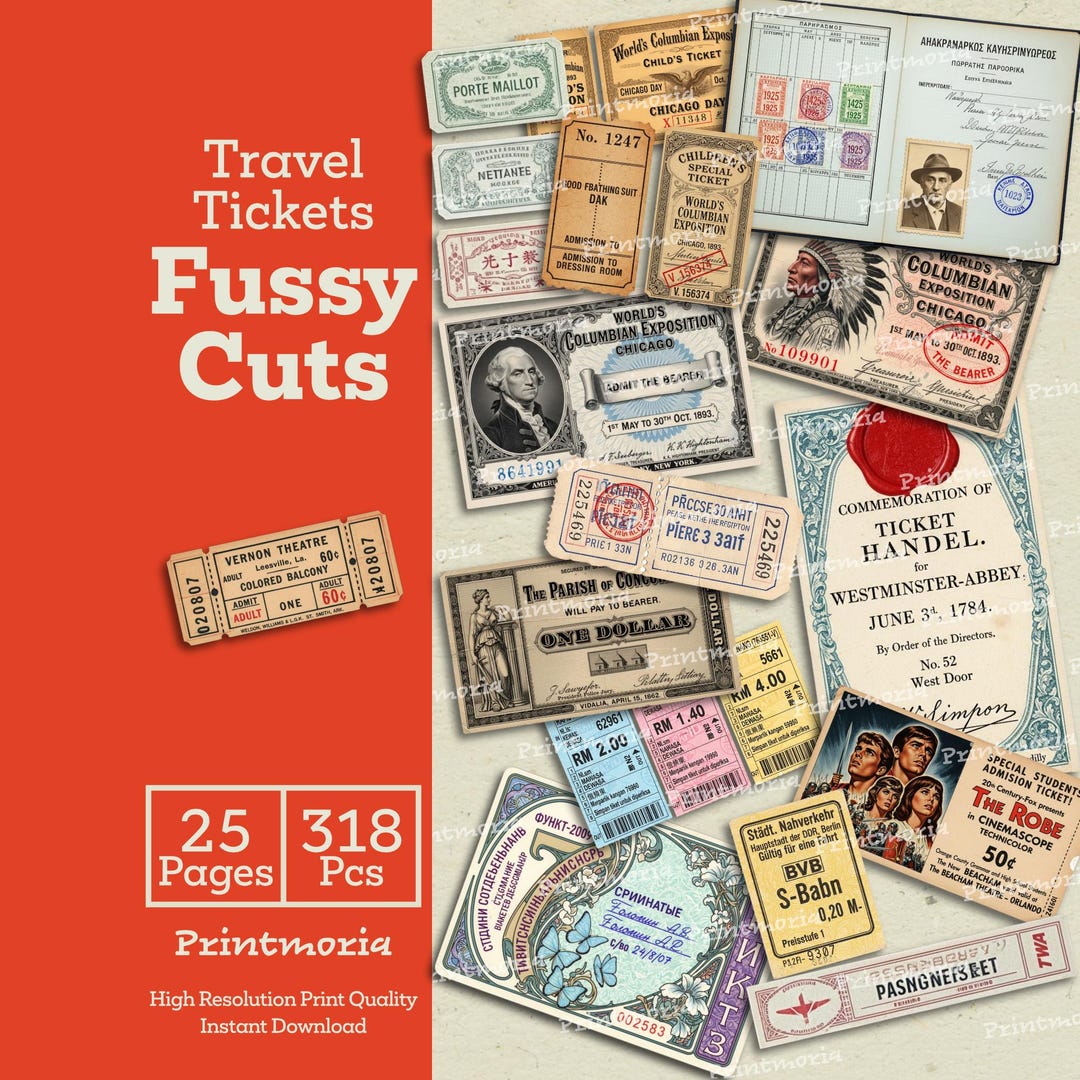 Travel Tickets Fussy Cuts: Digital Travel Theme Embellishments for Junk ...