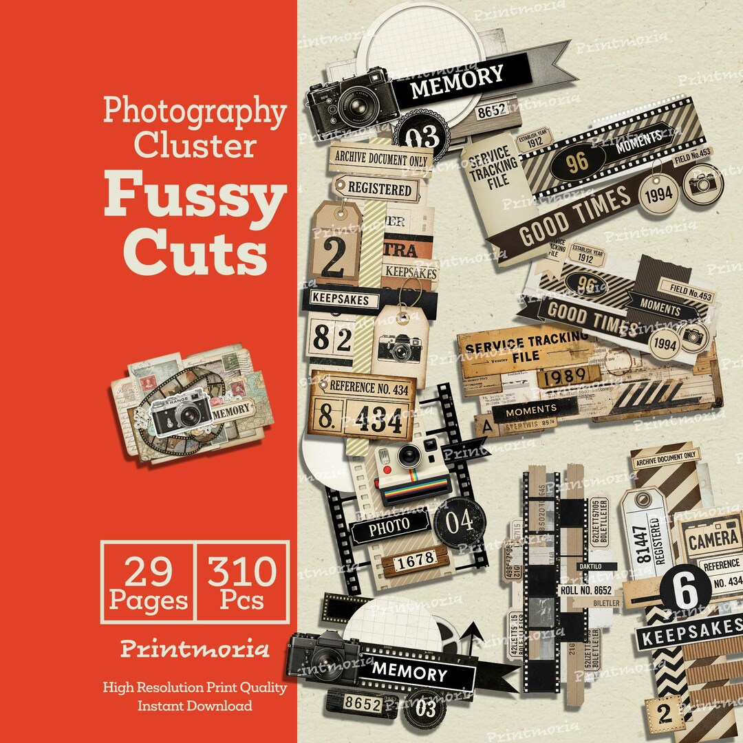 Photography Cluster Fussy Cuts, Retro Camera Ephemera for Junk Journals ...