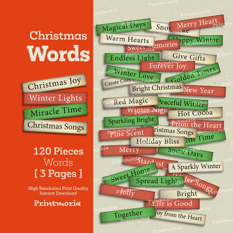 Christmas Words Ephemera Kit: Printable Scrapbooking & Junk Journal ...