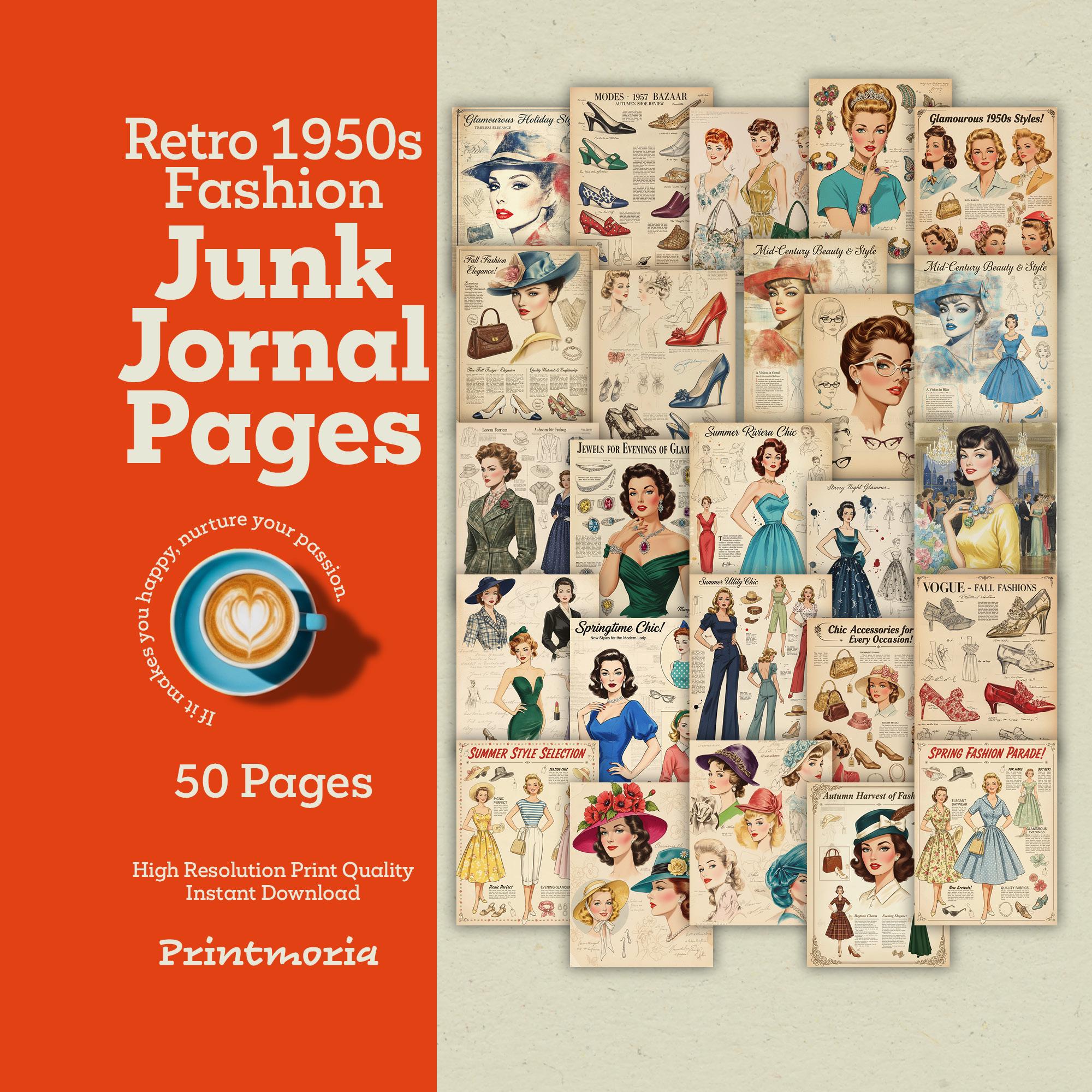 Retro Fashion 1950s Junk Journal Pages: 50 Page Printable Fashion Kit ...