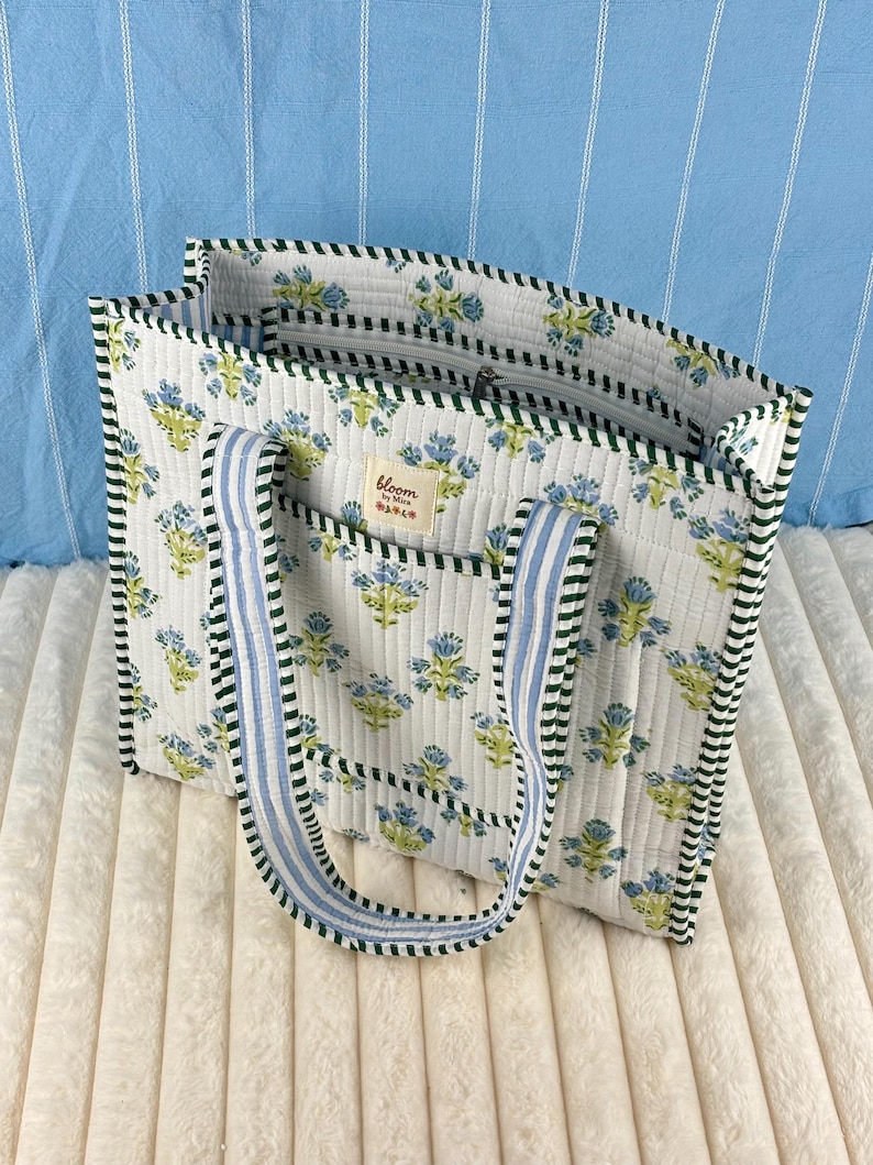 Medium Size Premium Hand Block-printed Cotton Tote Bag: USA Designed ...