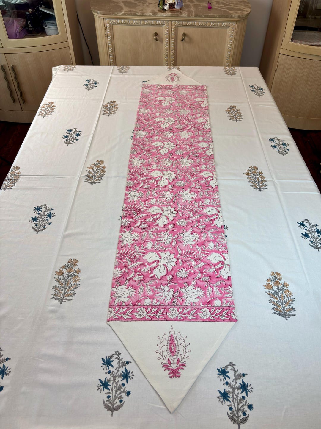 Floral Hand Block Printed 100% Cotton Table Runner — Indian Handmade ...