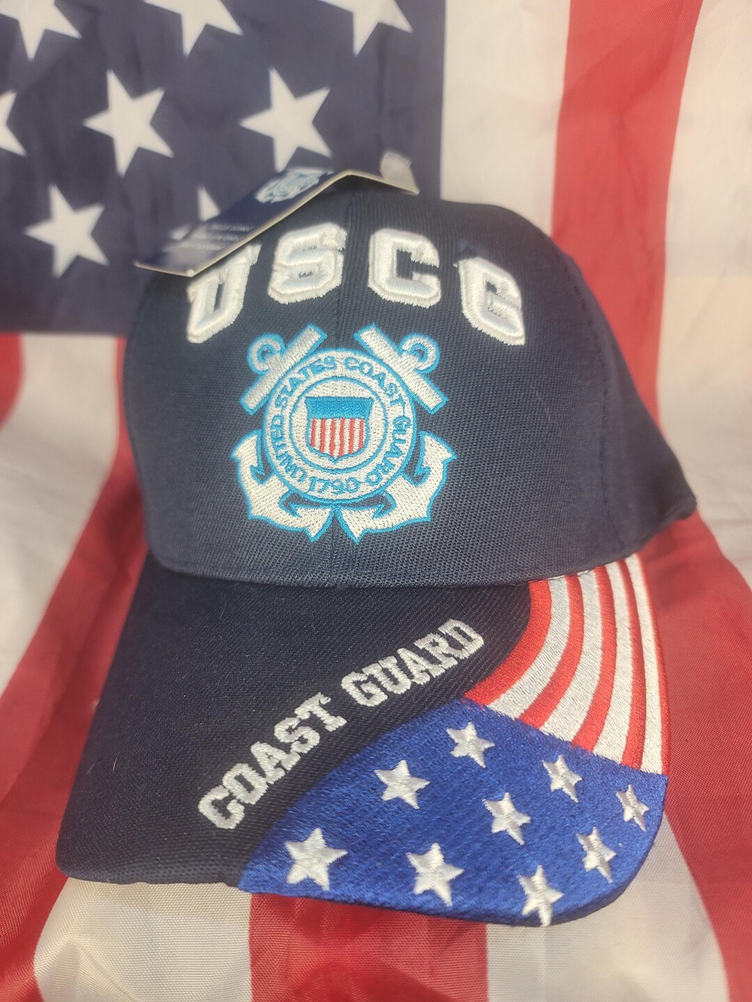 USCG, W/coast Gaurd and Flag on Brim, Embroidered Baseball Cap/hat ...