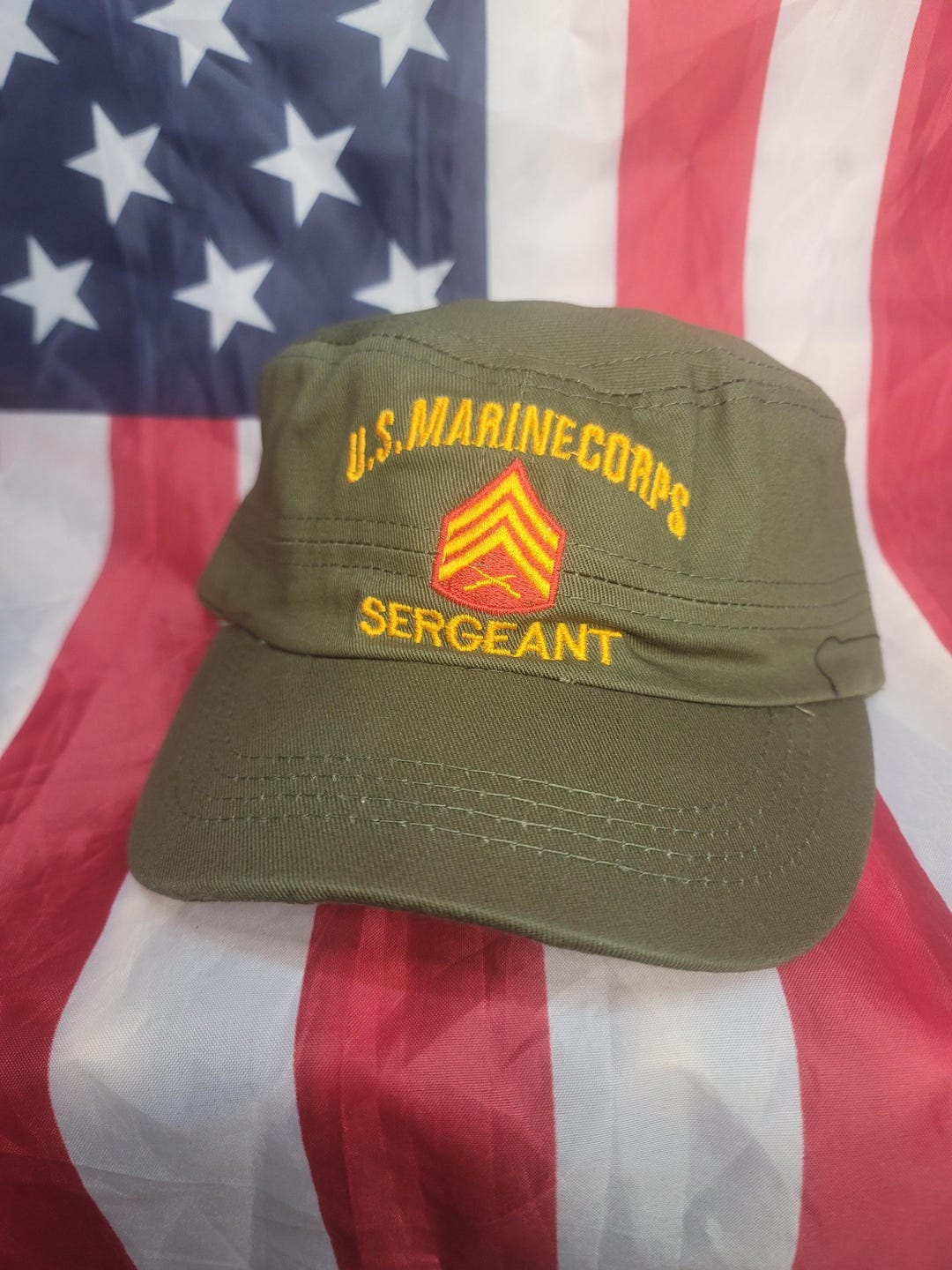 U.S. Marine Corps, E5 Sergeant, Embroidered Flat Top Cap/hat, Black - Etsy