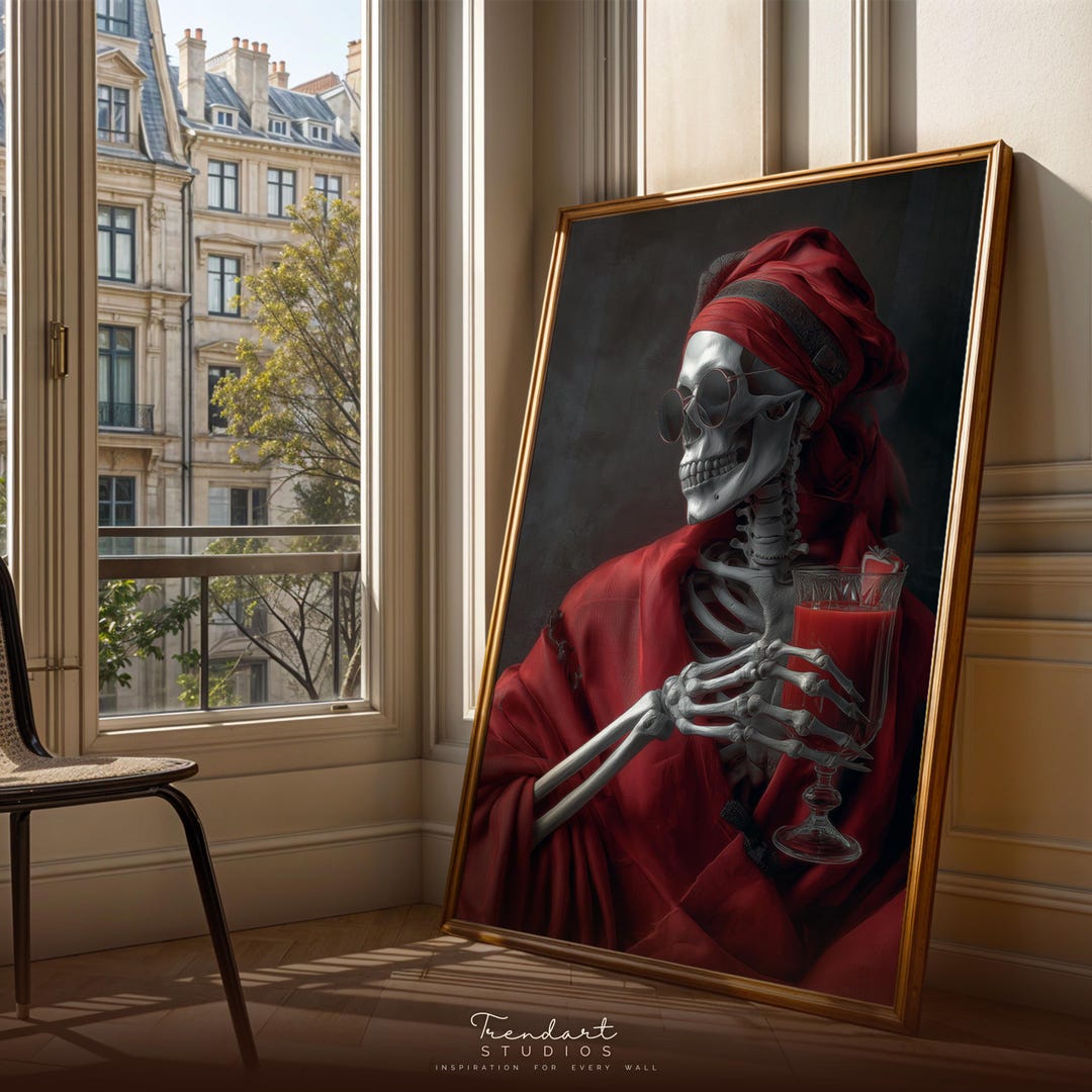 Skeleton Bloody Mary Print, Gothic Glam Bar Cart Decor (digital ...
