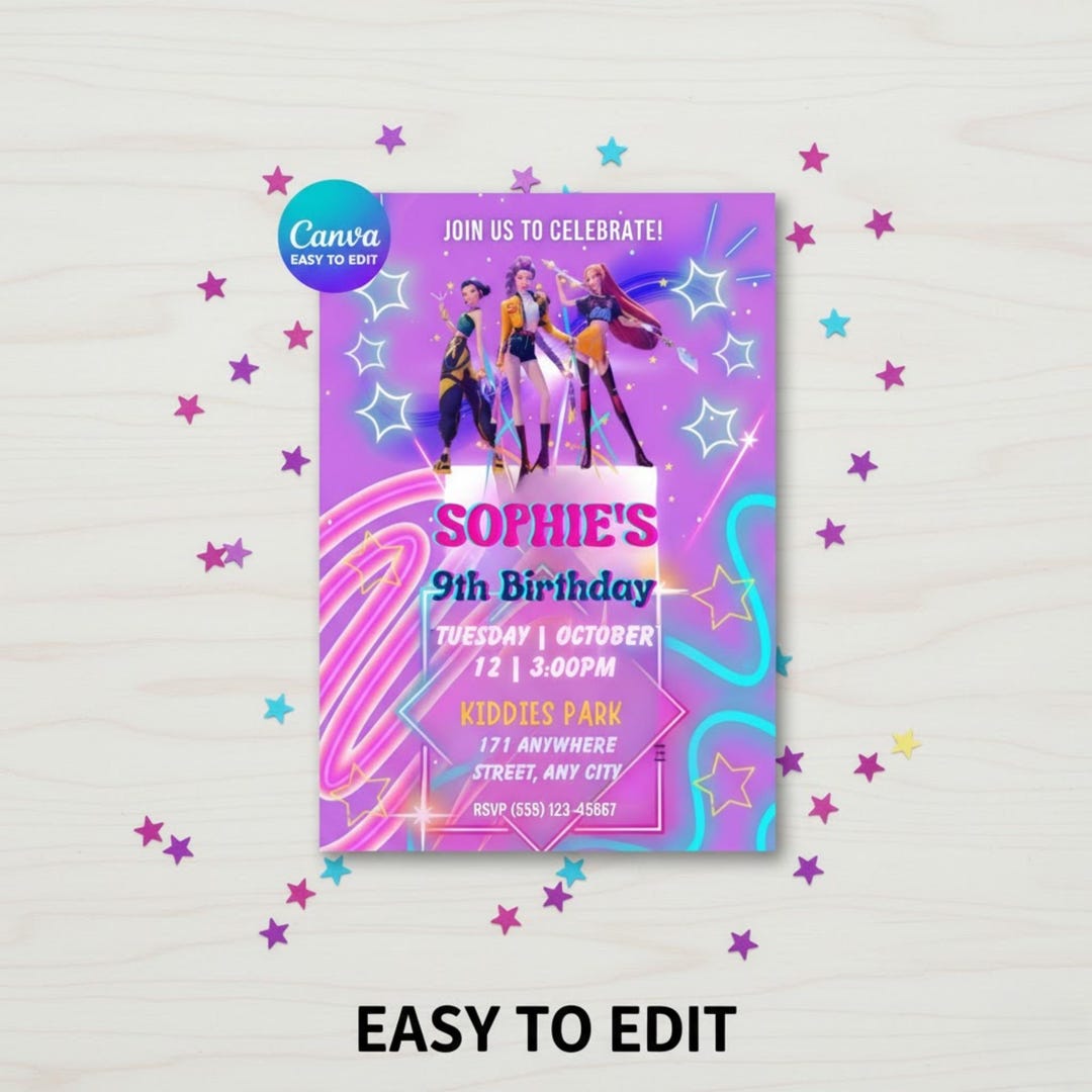 K-pop Demon Hunter Birthday Invitation | Neon Concert Ticket (digital ...