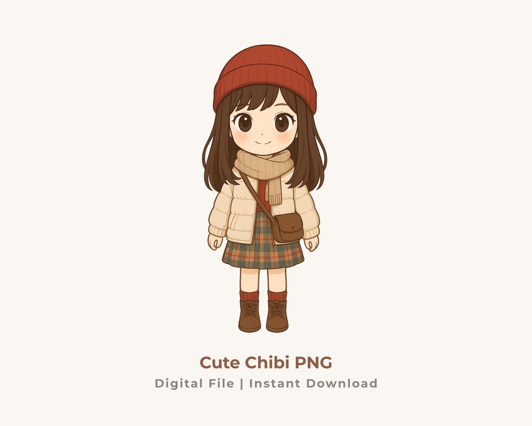 Chibi Girl PNG | Cozy Winter Clipart | Red Beanie Outfit | Digital ...
