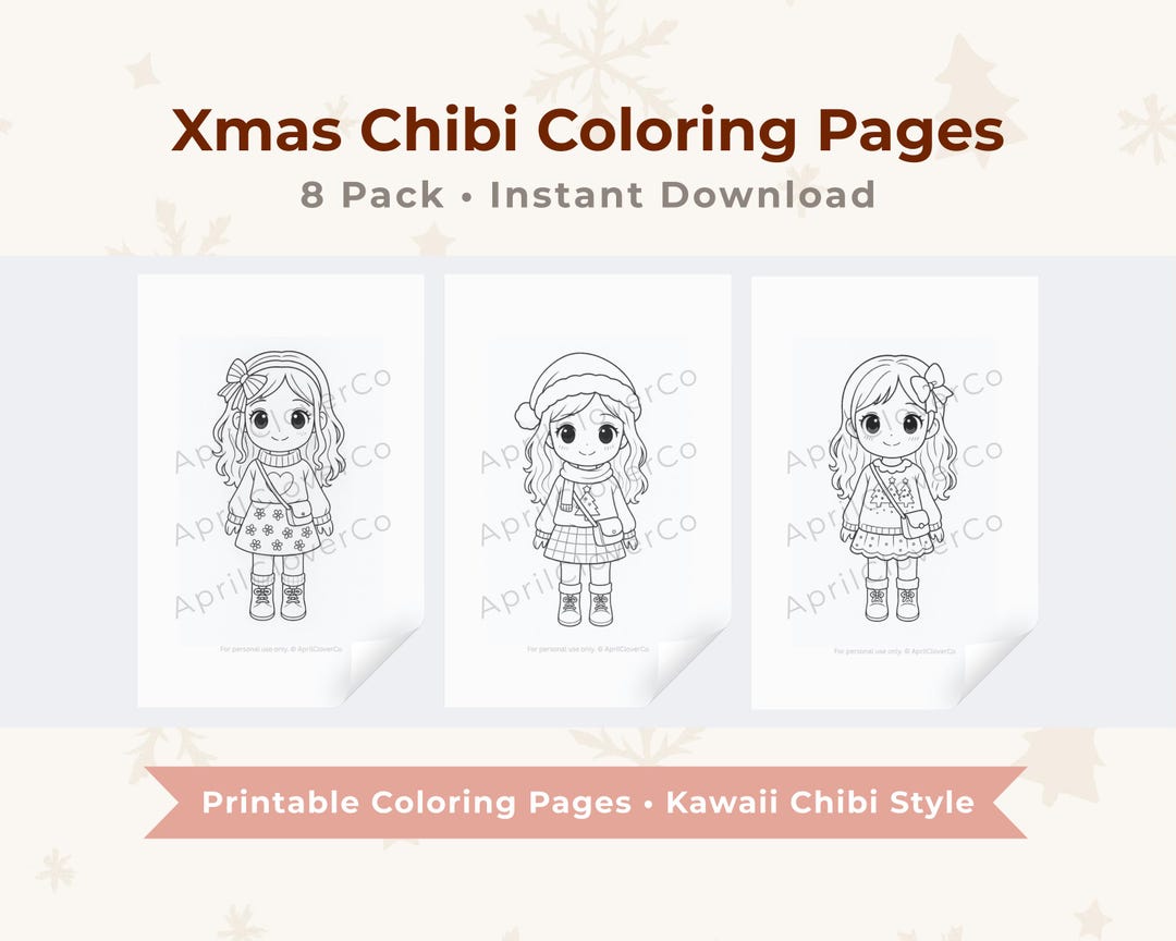 Christmas Chibi Coloring Pages • Kawaii Holiday Coloring Sheets for ...
