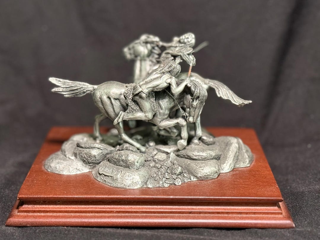 Donald Polland Pewter Sculpture – Native American Warrior on Horseback ...