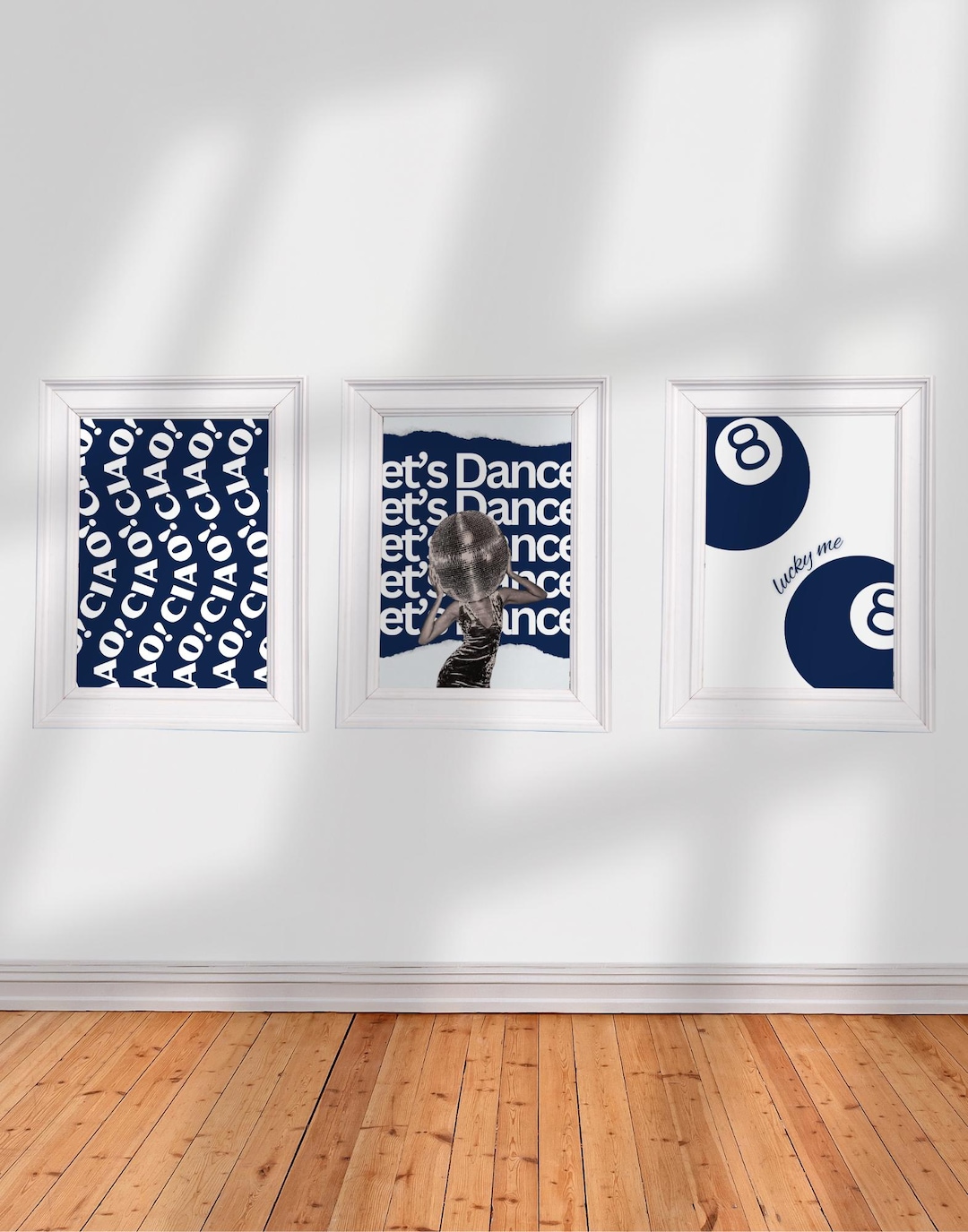 Set of 3 Navy Wall Art Set, Retro Poster, Poster Set Navy Blue, Trendy ...