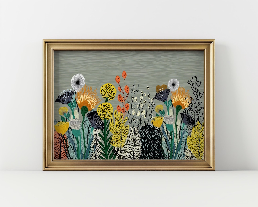 Colorful Art Deco Floral Wall Art, Horizontal Landscape Orientation ...