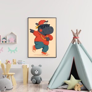 Funny Hip-hop Hippo Wall Art Kids - Etsy