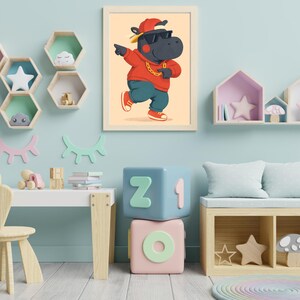 Funny Hip-hop Hippo Wall Art Kids - Etsy