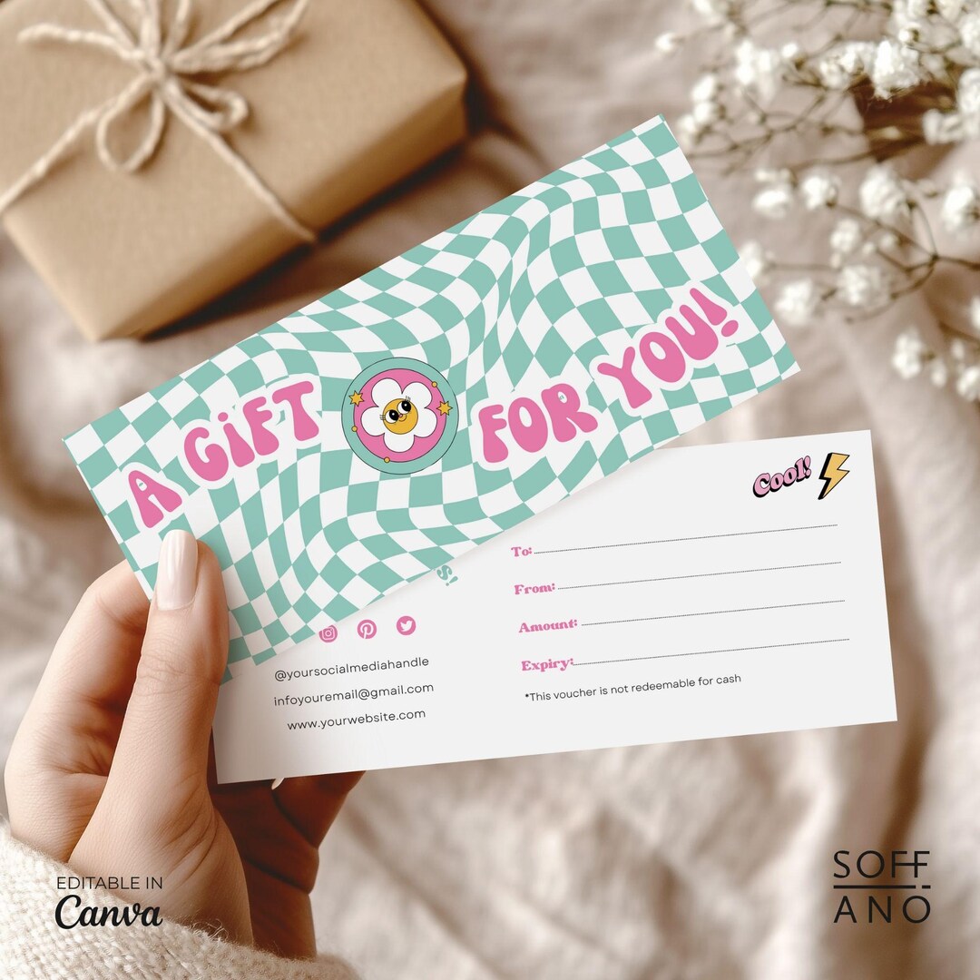 Retro Gift Certificate Editable Canva Template Pink Groove Customisable ...