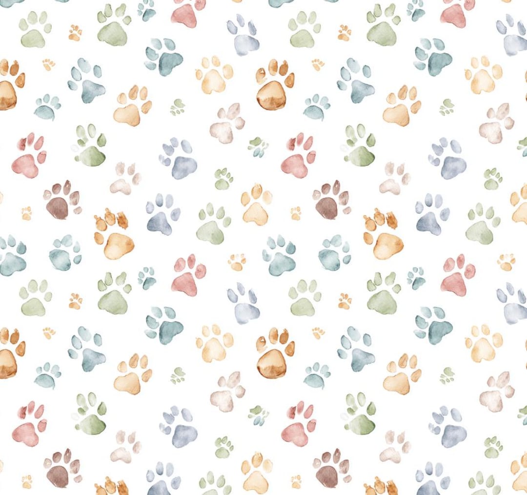 Dog Paw Fabric,cotton Quilting Sewing Watercolor Paw Fabric,fabric by ...
