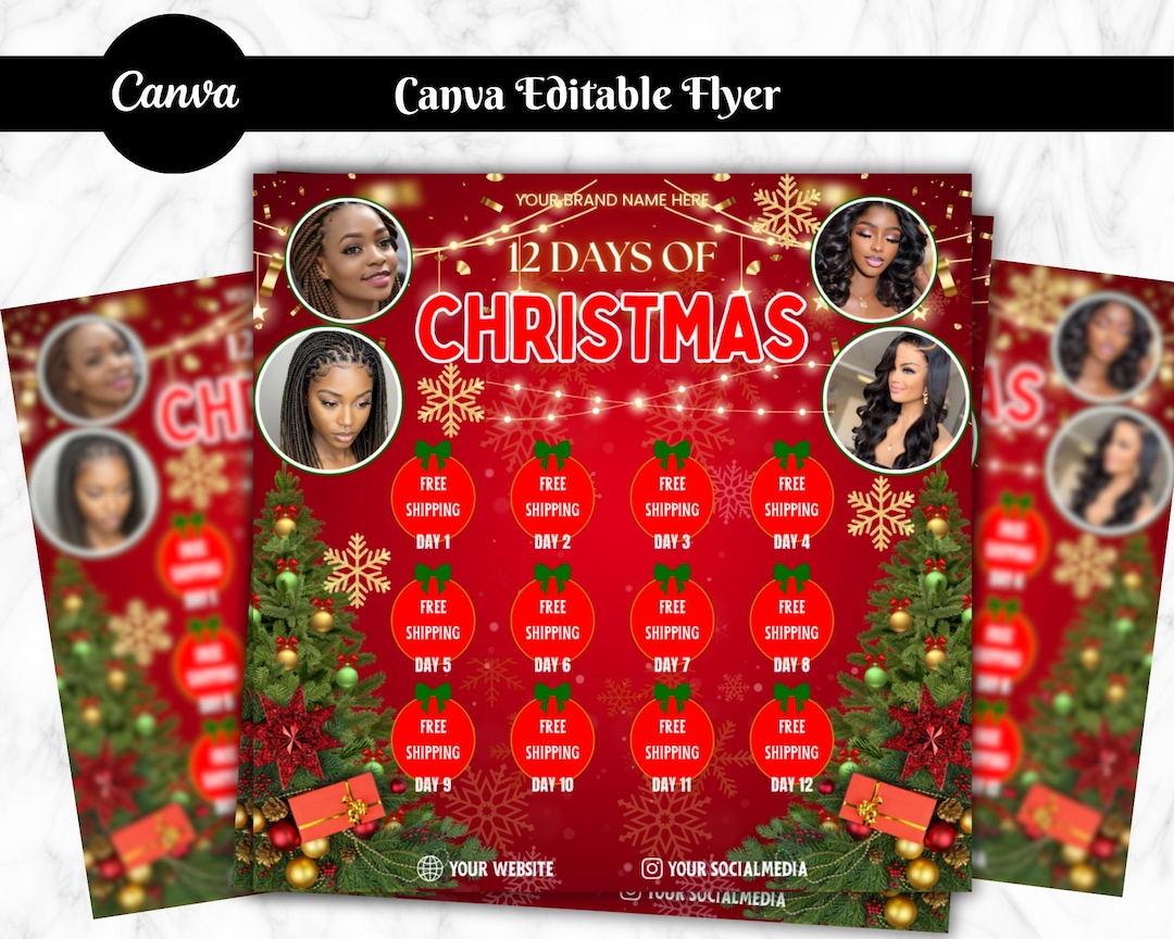 12 Days of Christmas Flyer: Lash, Hair & Nail Booking Promo, Editable ...
