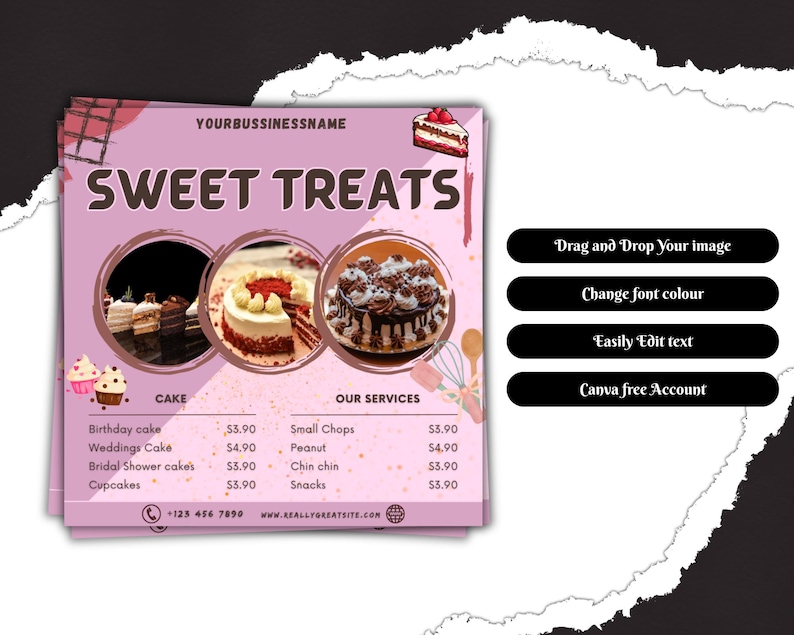 Bakery Flyer, Bake Shop Price List, Sweet Treats Flyer, Dessert Flyer ...