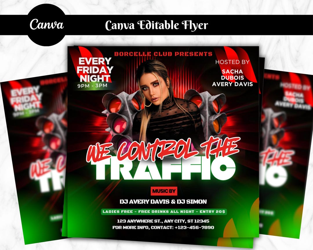 Trendy Traffic Party Flyer Template | Editable Canva Design (no Pro ...