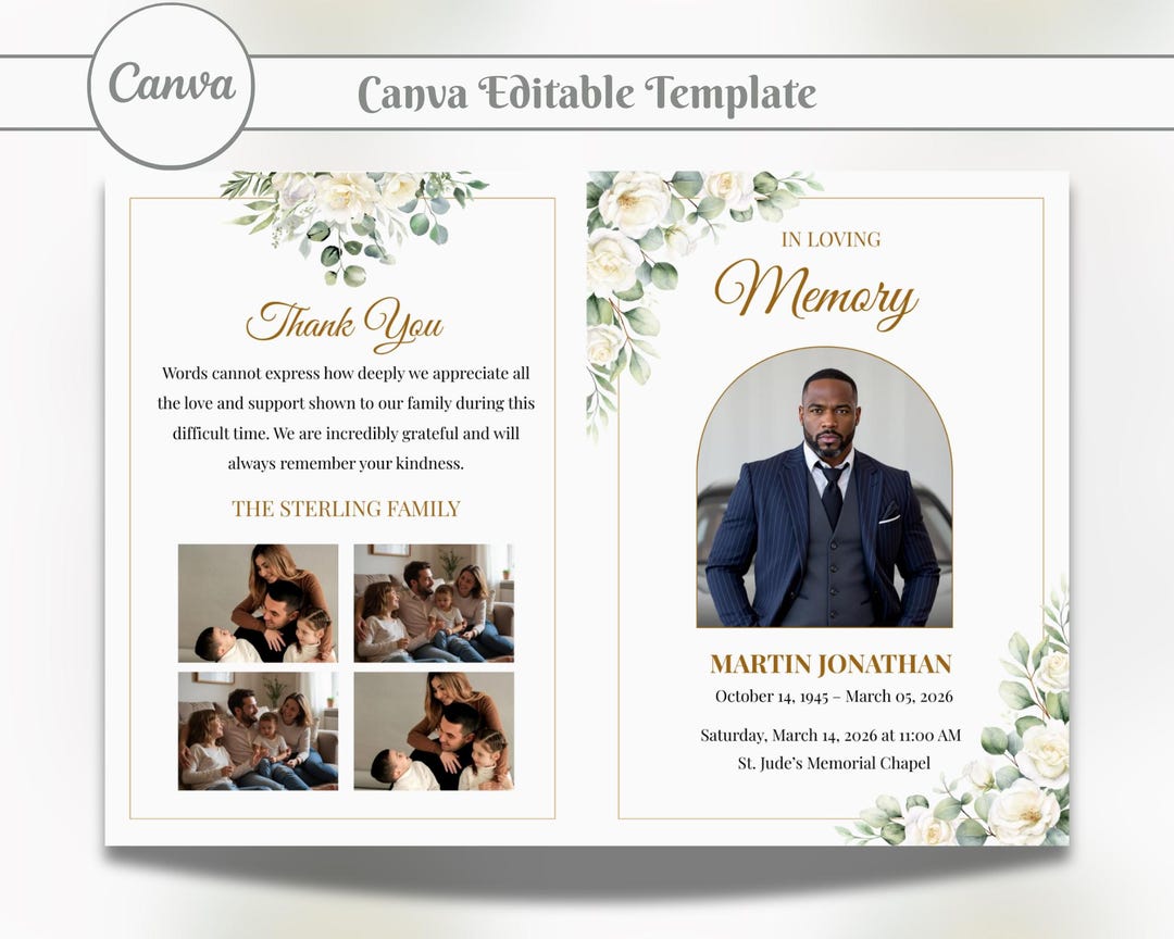Editable Funeral Program Template, Funeral Memorial, Greenery Order of ...