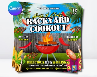 Backyard Cookout Flyer, BBQ Flyer, Summer Cookout Flyer, DIY Canva ...