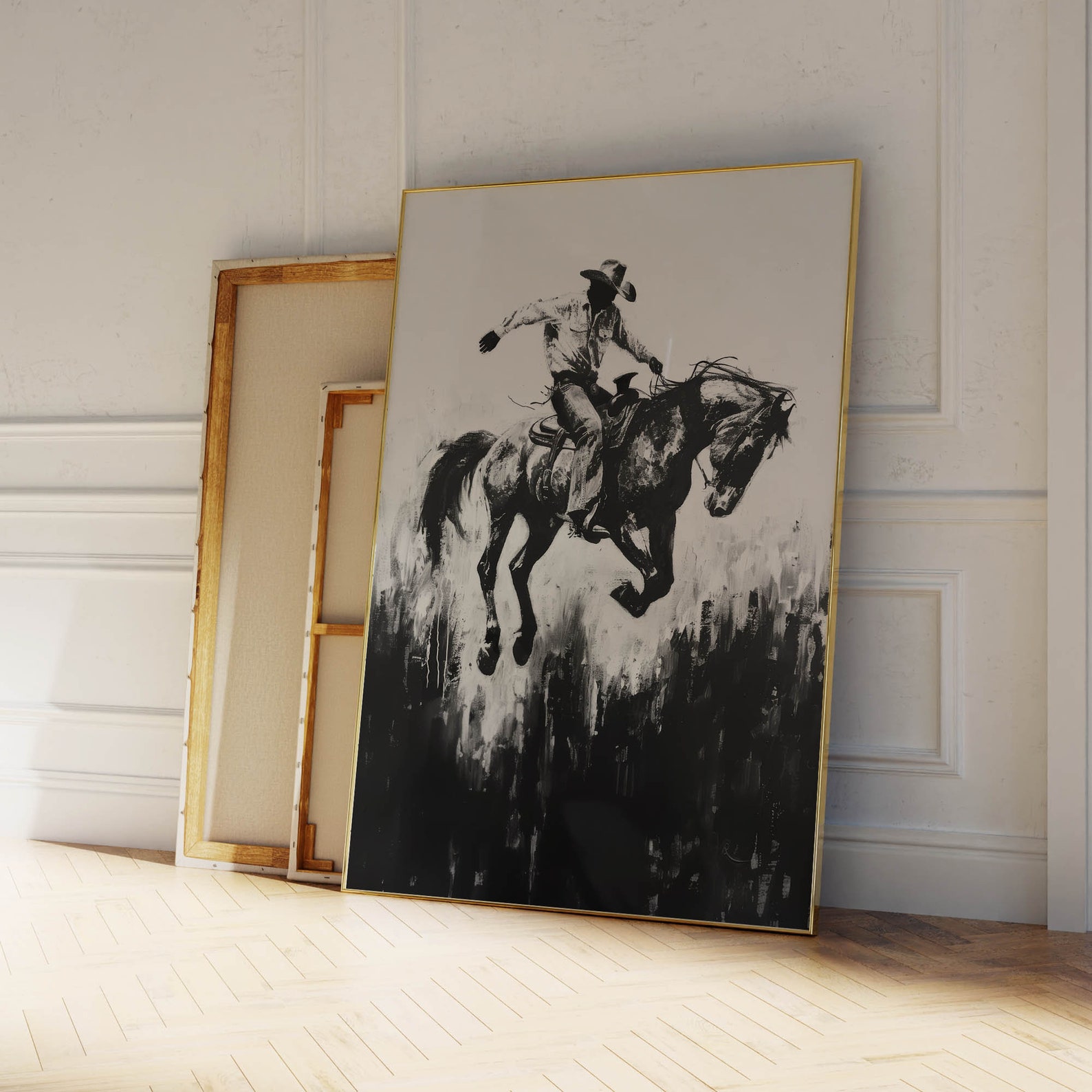 Cowboy Bucking Bronco Painting | Rodeo Watercolor Ink Sketch | Tack ...