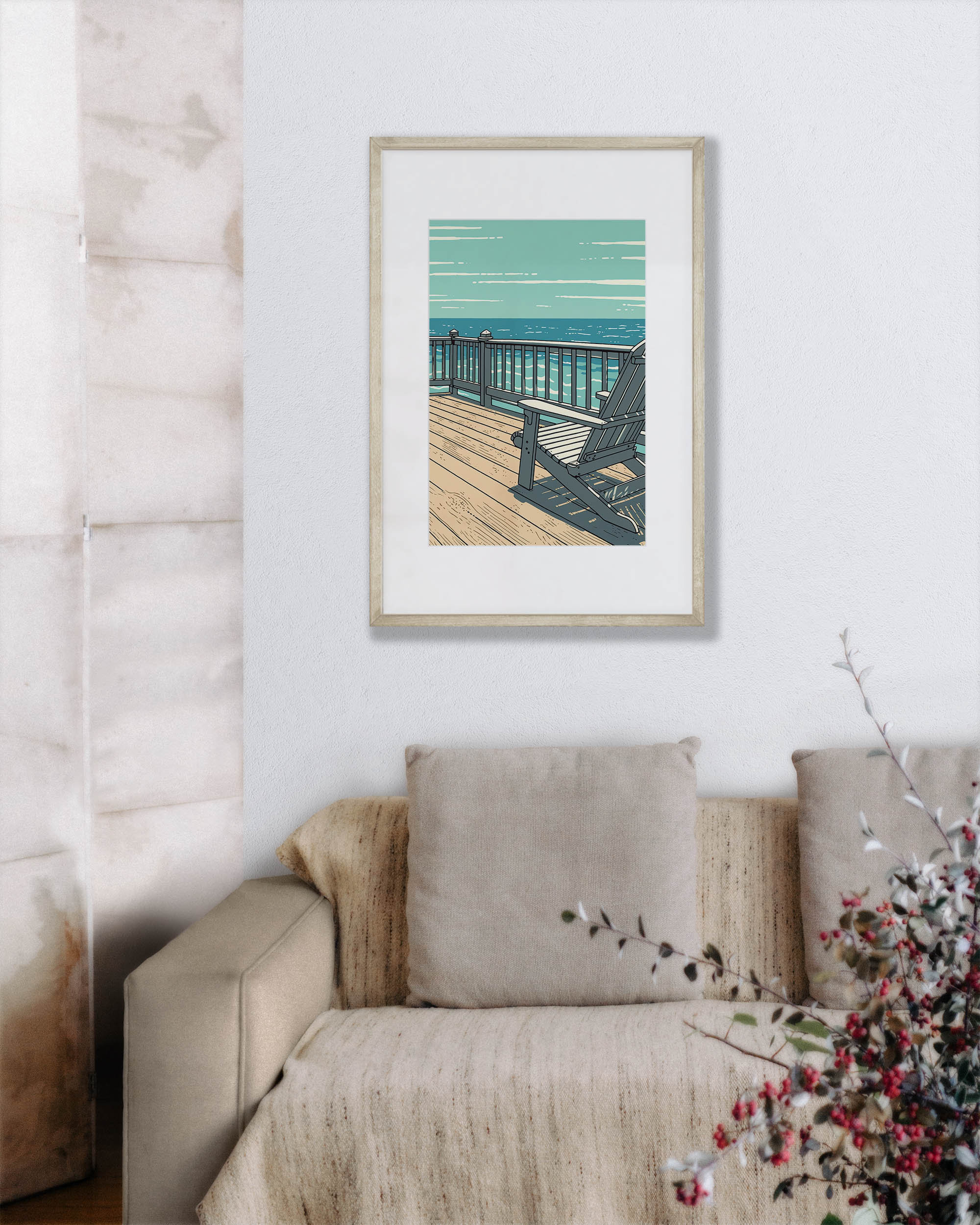 Outer Banks Art Print Beach Woodblock Style Print OBX Ocean Wall Decor ...